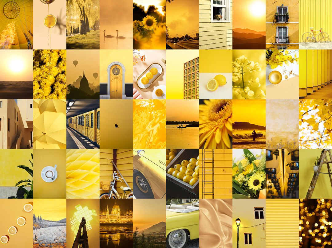 Yellow Printable Wall Collage, 50 Pieces, 4x6 Inch Images, Digital ...