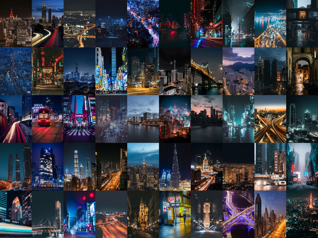 Nighttime Cities Wall Collage, Printable Wall Collage, 50 Pieces, 4x6 ...