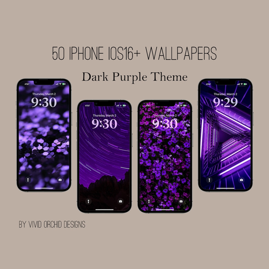 Dark Purple iPhone Ios16+ Wallpaper Bundle, Dark Purple Lock Screen, 50 ...
