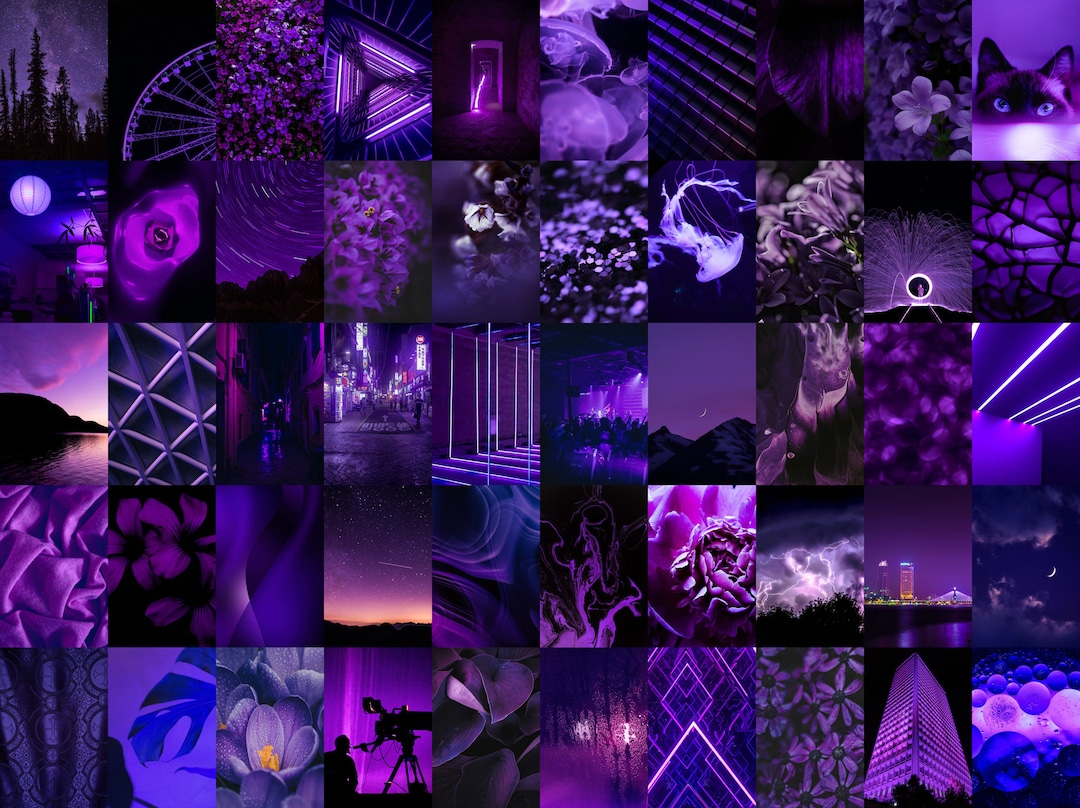 Dark Purple Wall Collage, Printable Wall Collage, 50 Pieces, 4x6 Inch ...