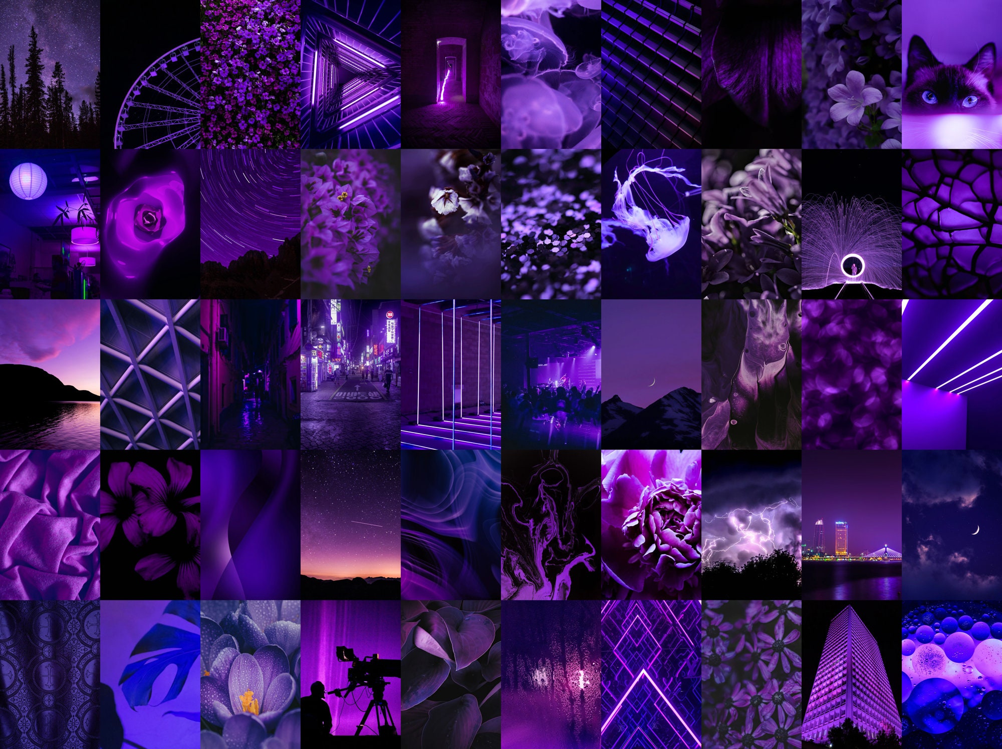Dark Purple Wall Collage, Printable Wall Collage, 50 Pieces, 4x6 Inch ...