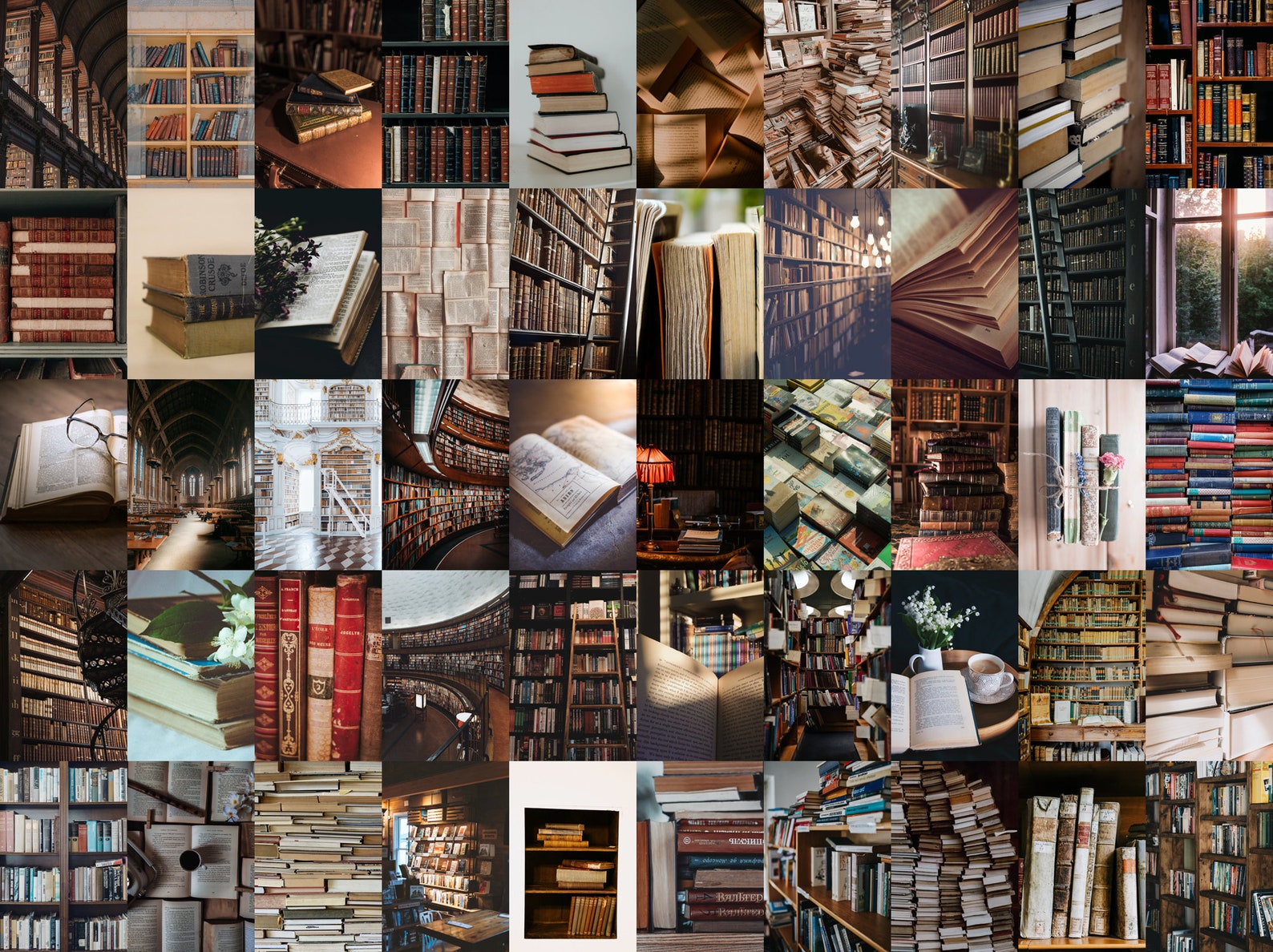 Books Wall Collage, Printable Wall Collage, 50 Pieces, 4x6 Inch Images ...