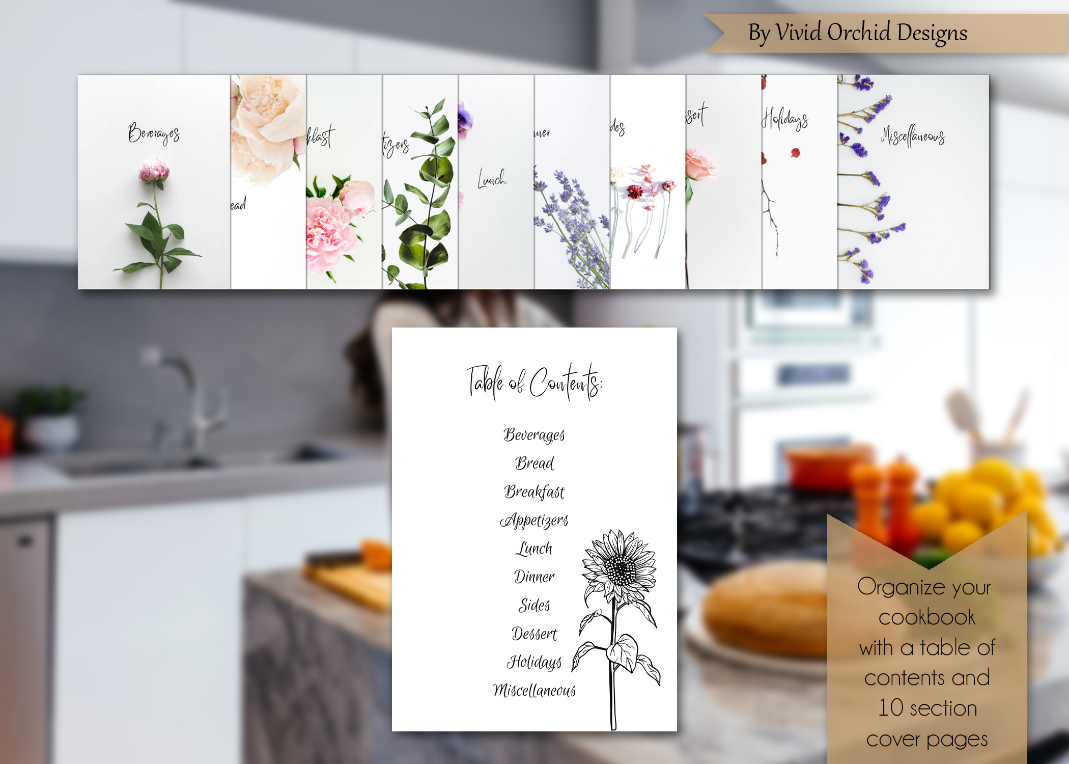 Printable / Digital Recipe Book, Floral Theme, Recipe Book Template ...