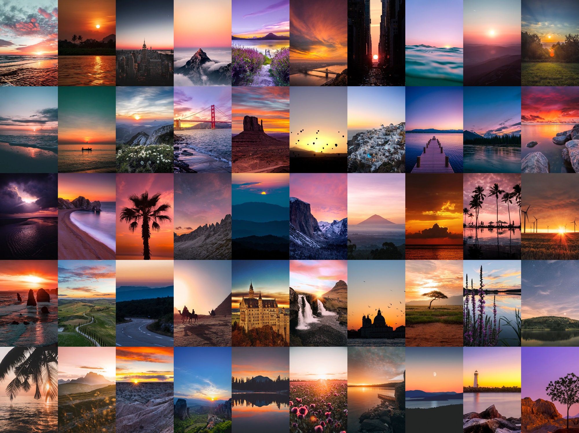 Sunset Wall Collage, Printable Wall Collage, 50 Pieces, 4x6 Inch Images ...
