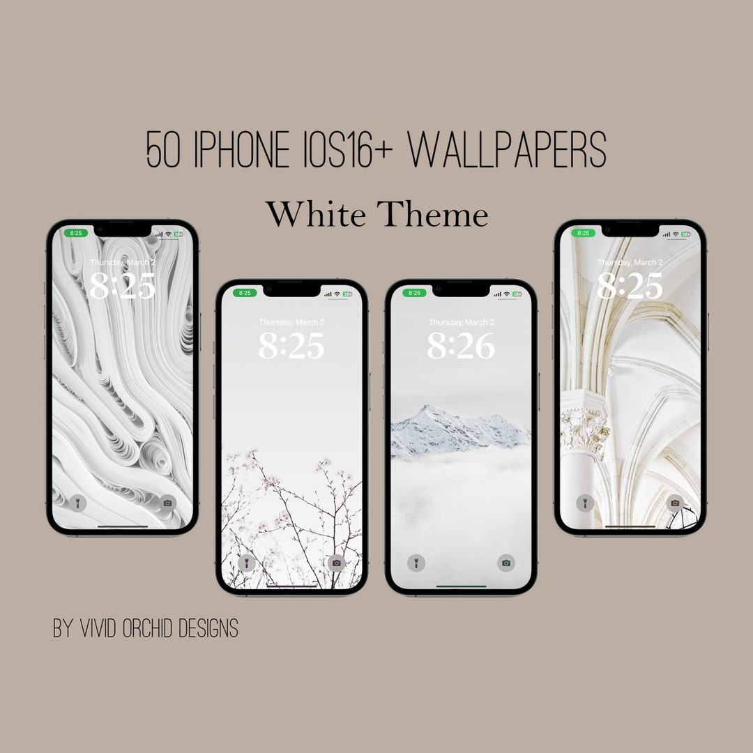 White iPhone Ios16+ Wallpaper Bundle, White Lock Screens, 50 HD ...