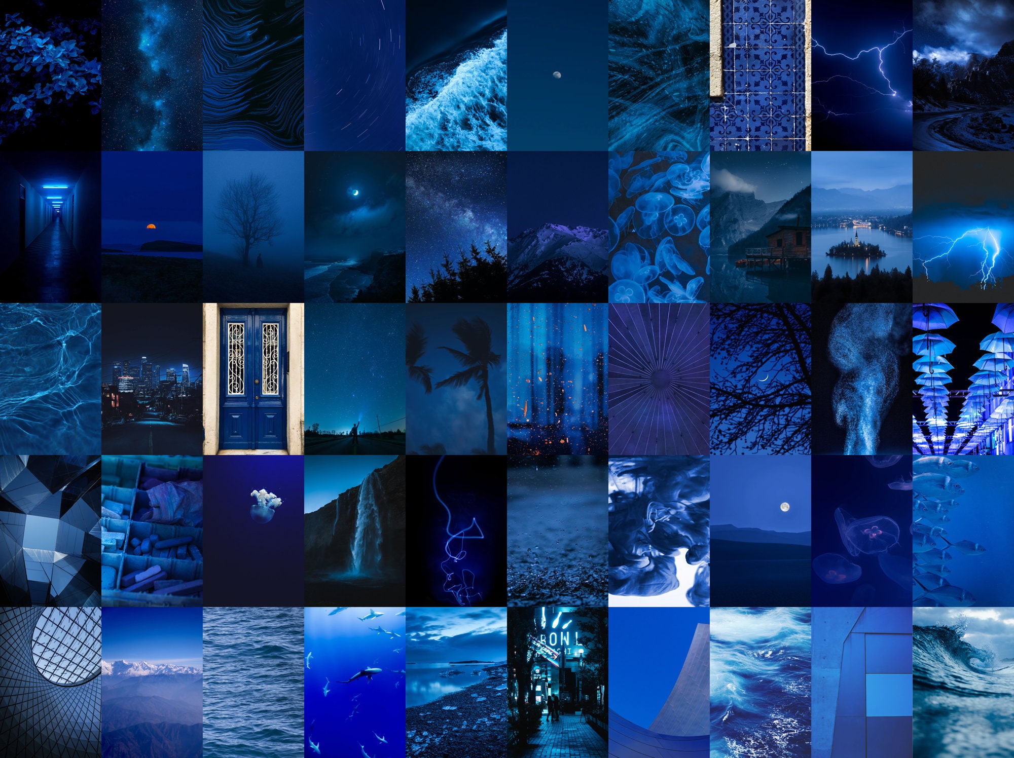 Navy Blue Wall Collage, Printable Wall Collage, 50 Pieces, 4x6 Inch ...