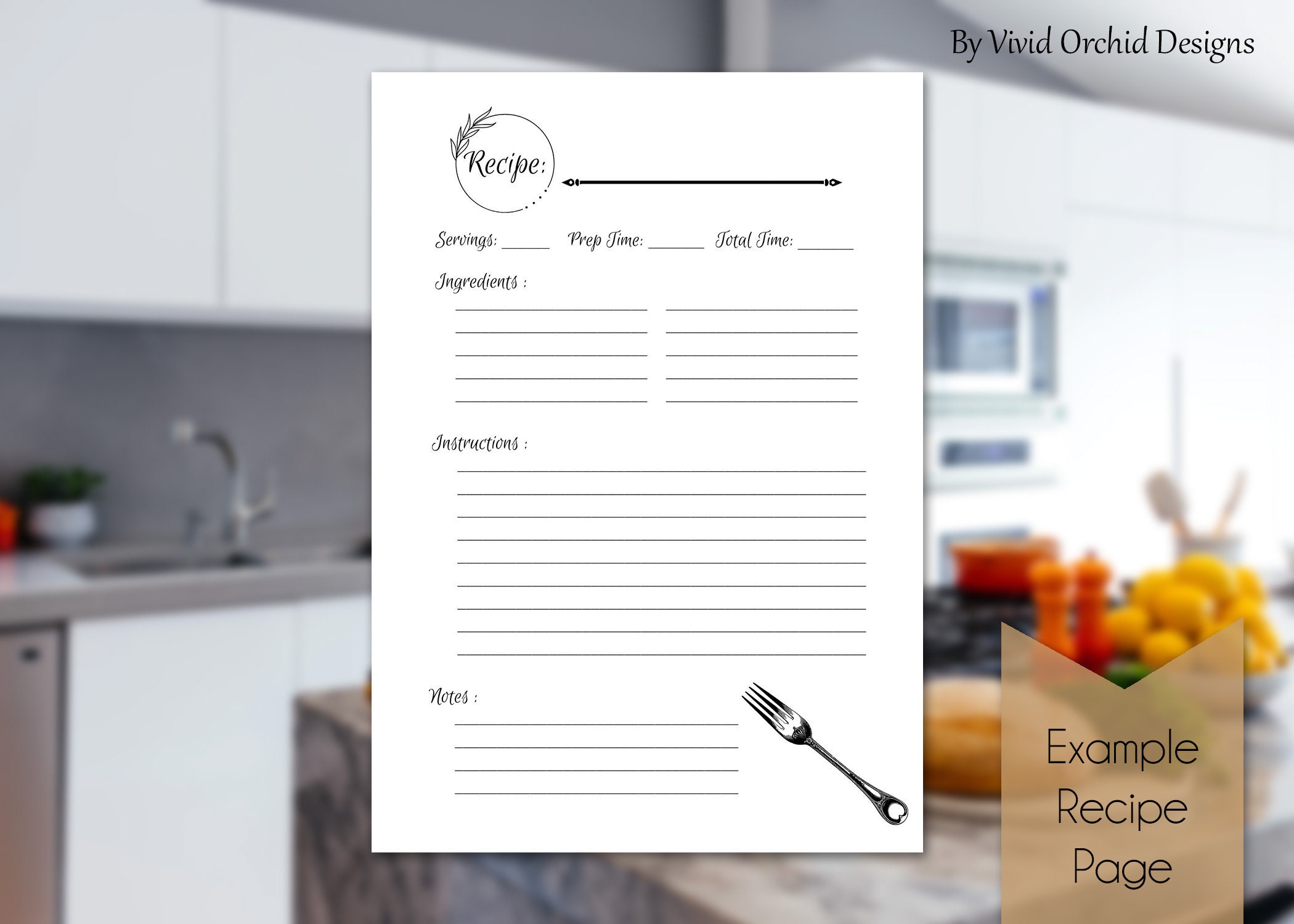 Printable / Digital Recipe Book, Kitchen Utensil Theme, Recipe Book ...