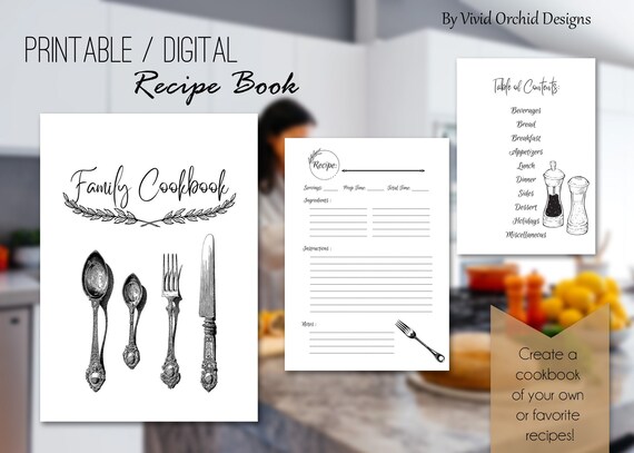 Printable / Digital Recipe Book Kitchen Utensil Theme Recipe - Etsy