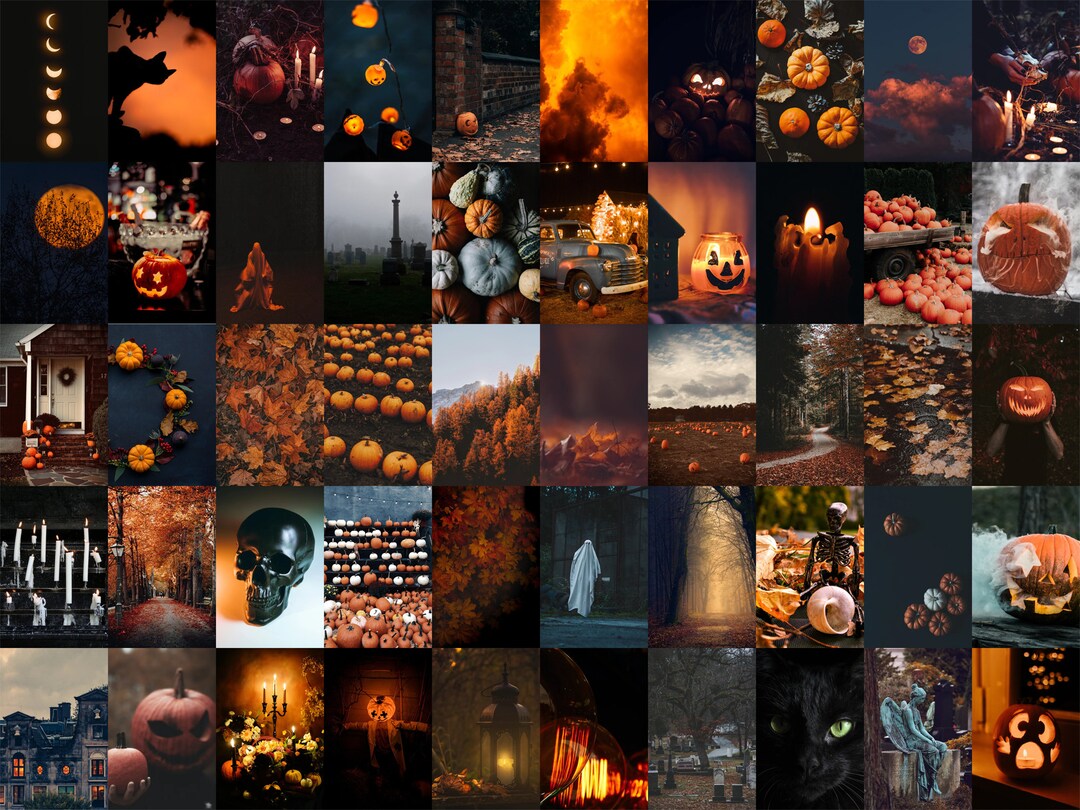 Dark Halloween Wall Collage, Printable Wall Collage, 50 Pieces, 4x6 ...