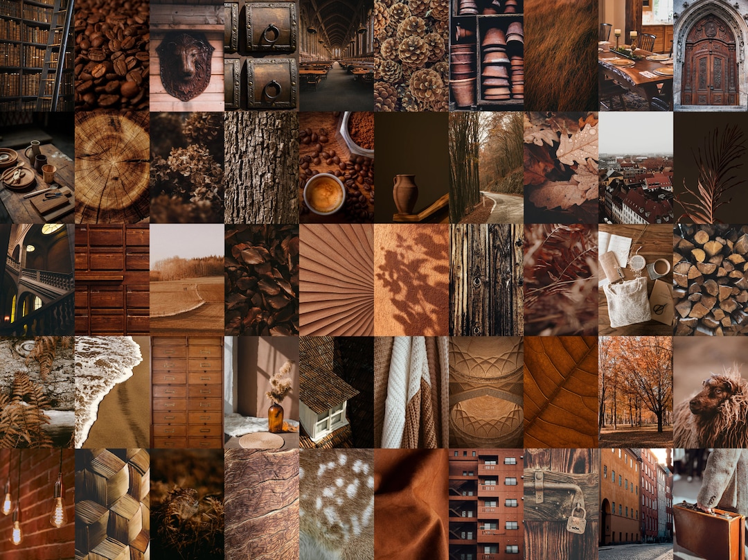 Brown Wall Collage, Printable Wall Collage, 50 Pieces, 4x6 Inch Images ...