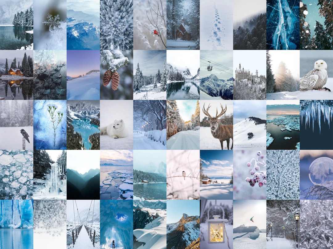 Snowy Winter Wall Collage, Printable Wall Collage, 50 Pieces, 4x6 Inch ...