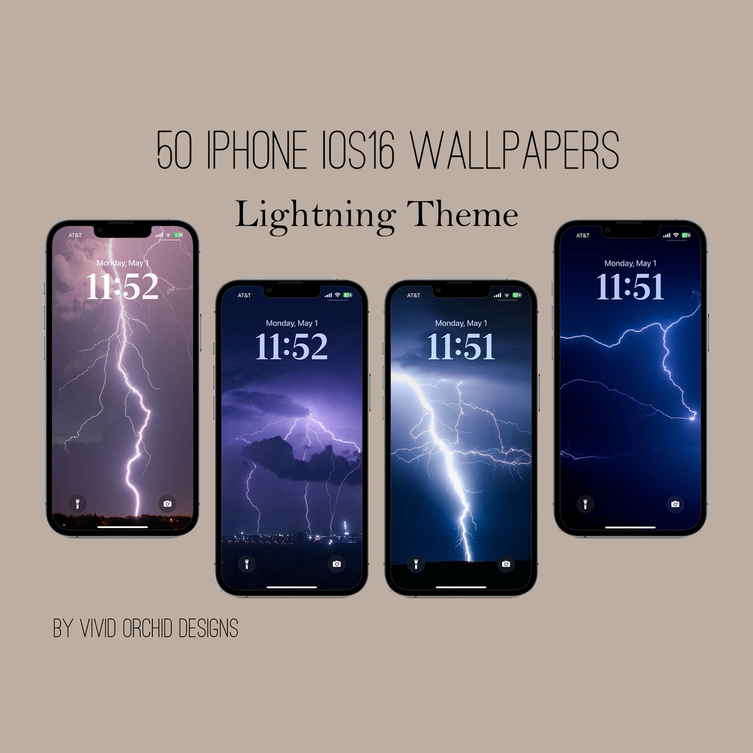 Lightning iPhone Ios16 Wallpaper Bundle, Lightning Lock Screens, 50 HD ...
