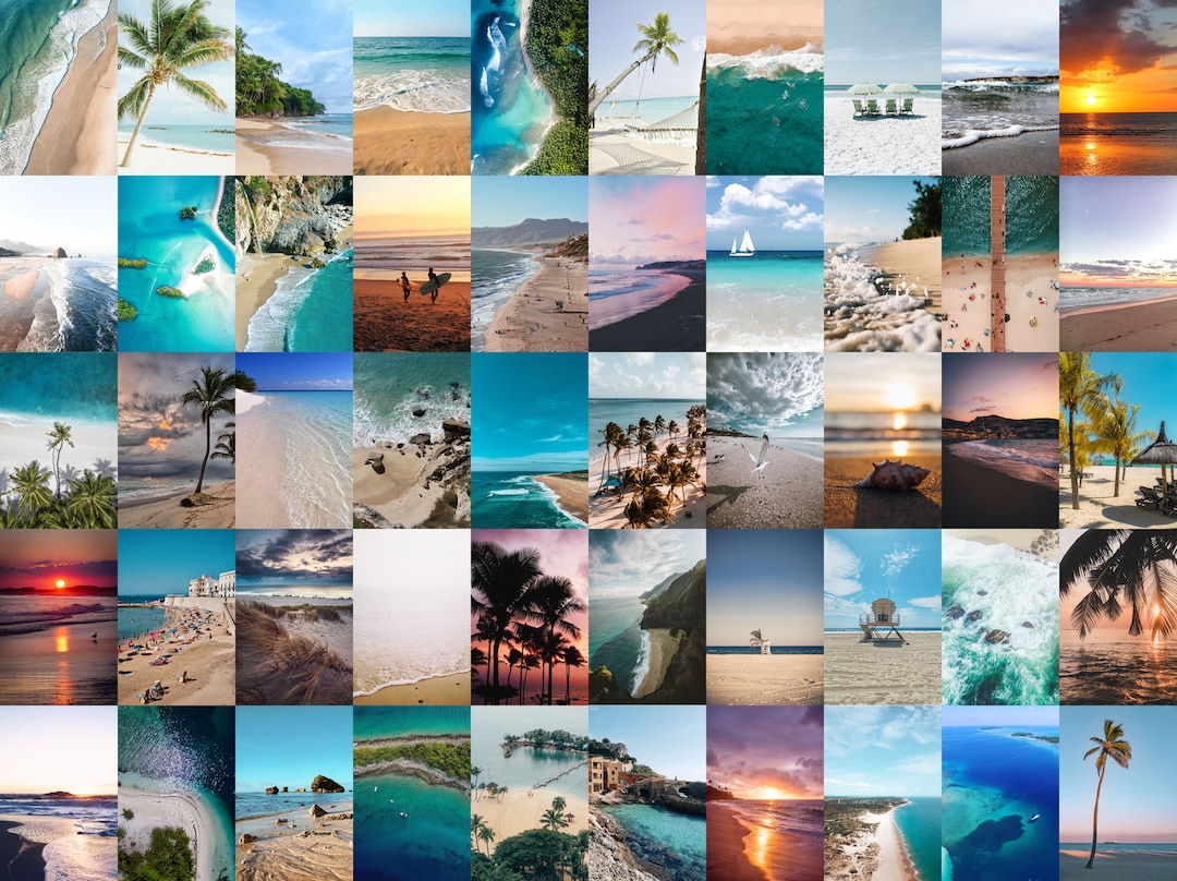 Beach Wall Collage, Printable Wall Collage, 50 Pieces, 4x6 Inch Images ...