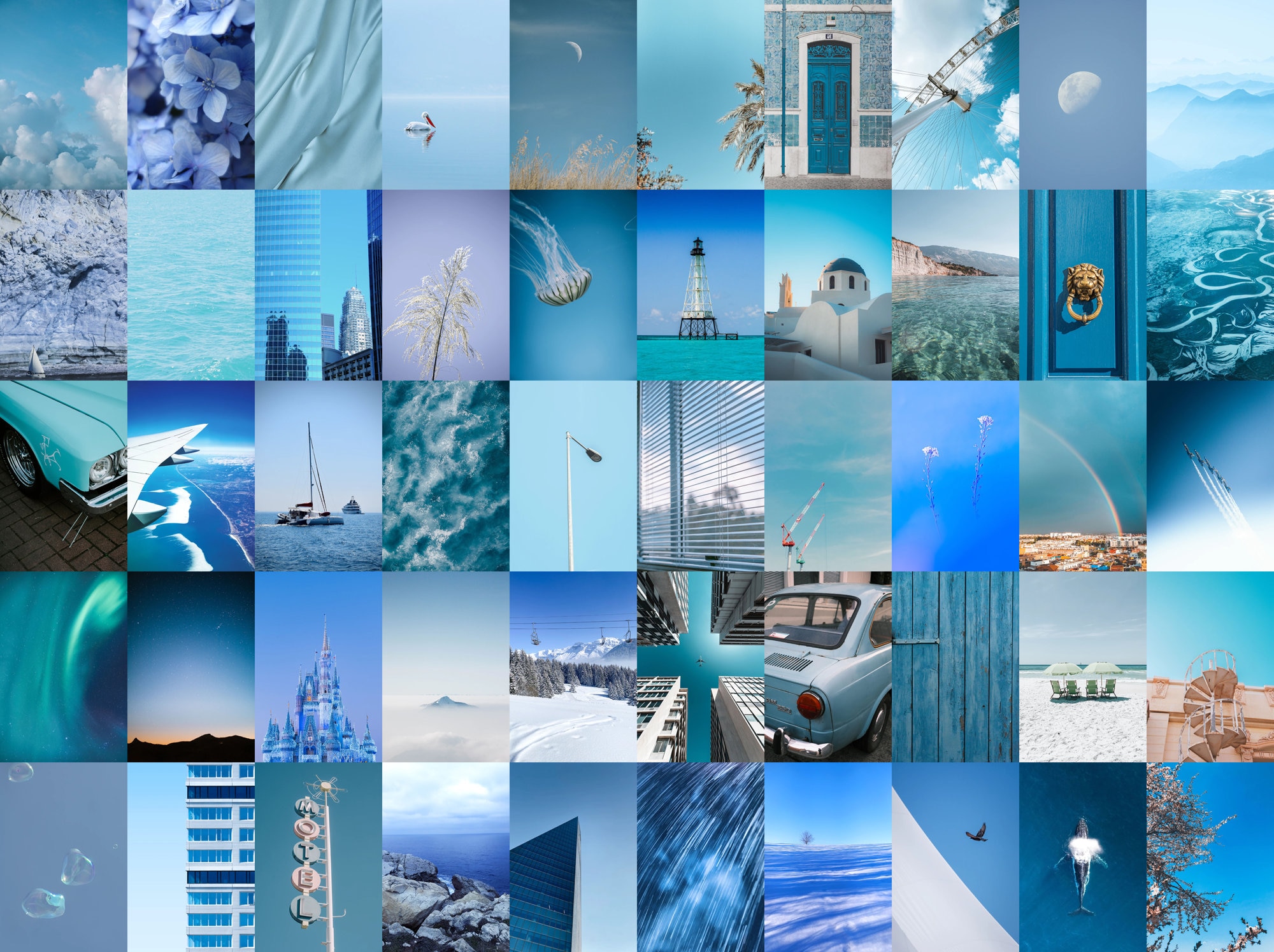 Light Blue Printable Wall Collage, 50 Pieces, 4x6 Inch Images, Digital ...