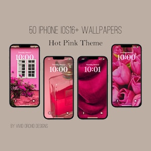 Hot Pink iPhone Ios16+ Wallpaper Bundle, Hot Pink Lock Screen, 50 HD ...