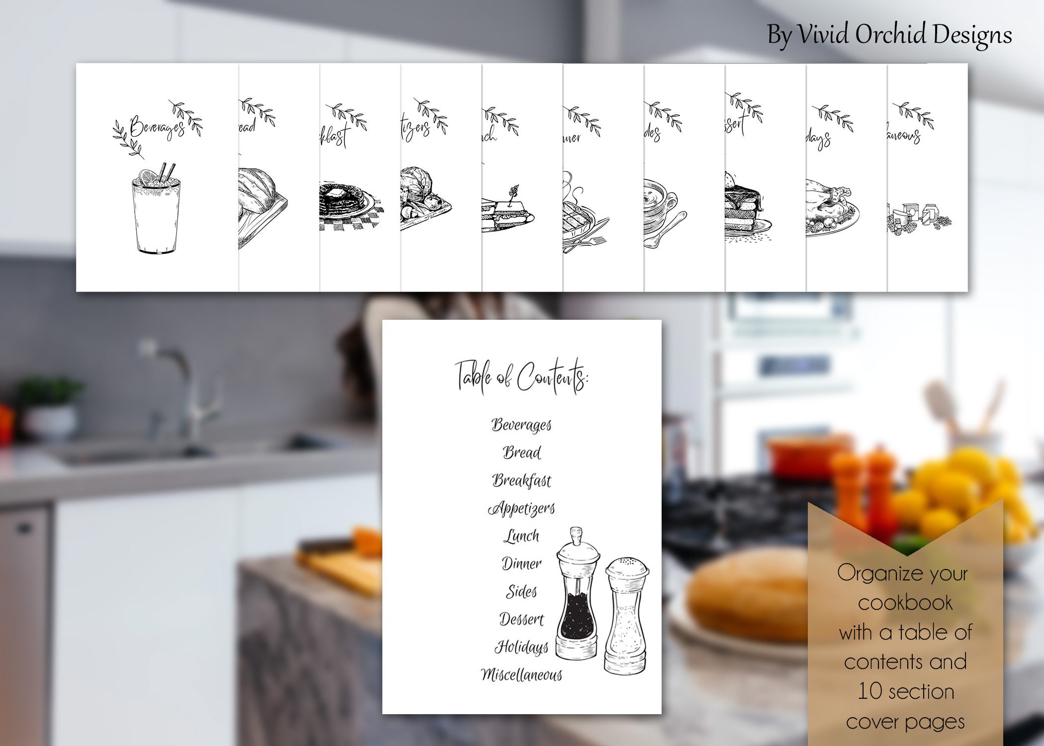 Printable / Digital Recipe Book, Kitchen Utensil Theme, Recipe Book ...
