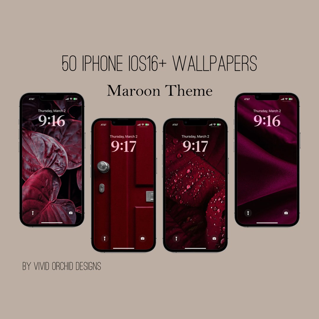 Maroon iPhone Ios16+ Wallpaper Bundle, Maroon Lock Screen, 50 HD ...