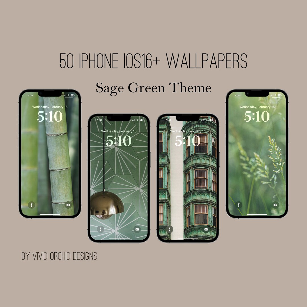 Sage Green iPhone Ios16+ Wallpaper Bundle, Green Lock Screens, 50 HD ...