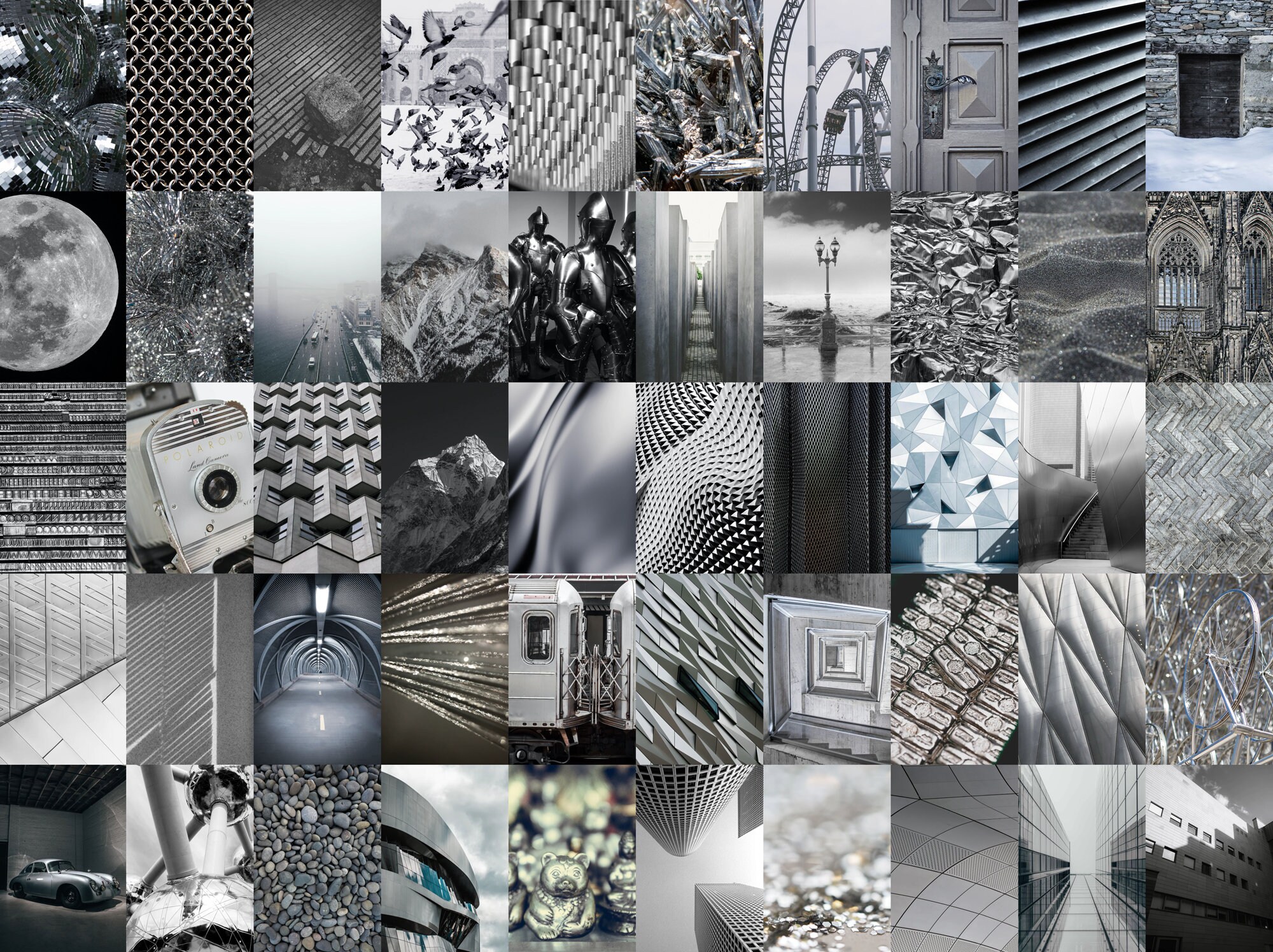 Silver Grey Wall Collage, Printable Wall Collage, 50 Pieces, 4x6 Inch ...