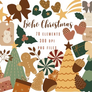 Boho Christmas Clipart | Boho Christmas PNG | Christmas PNG | Boho ...