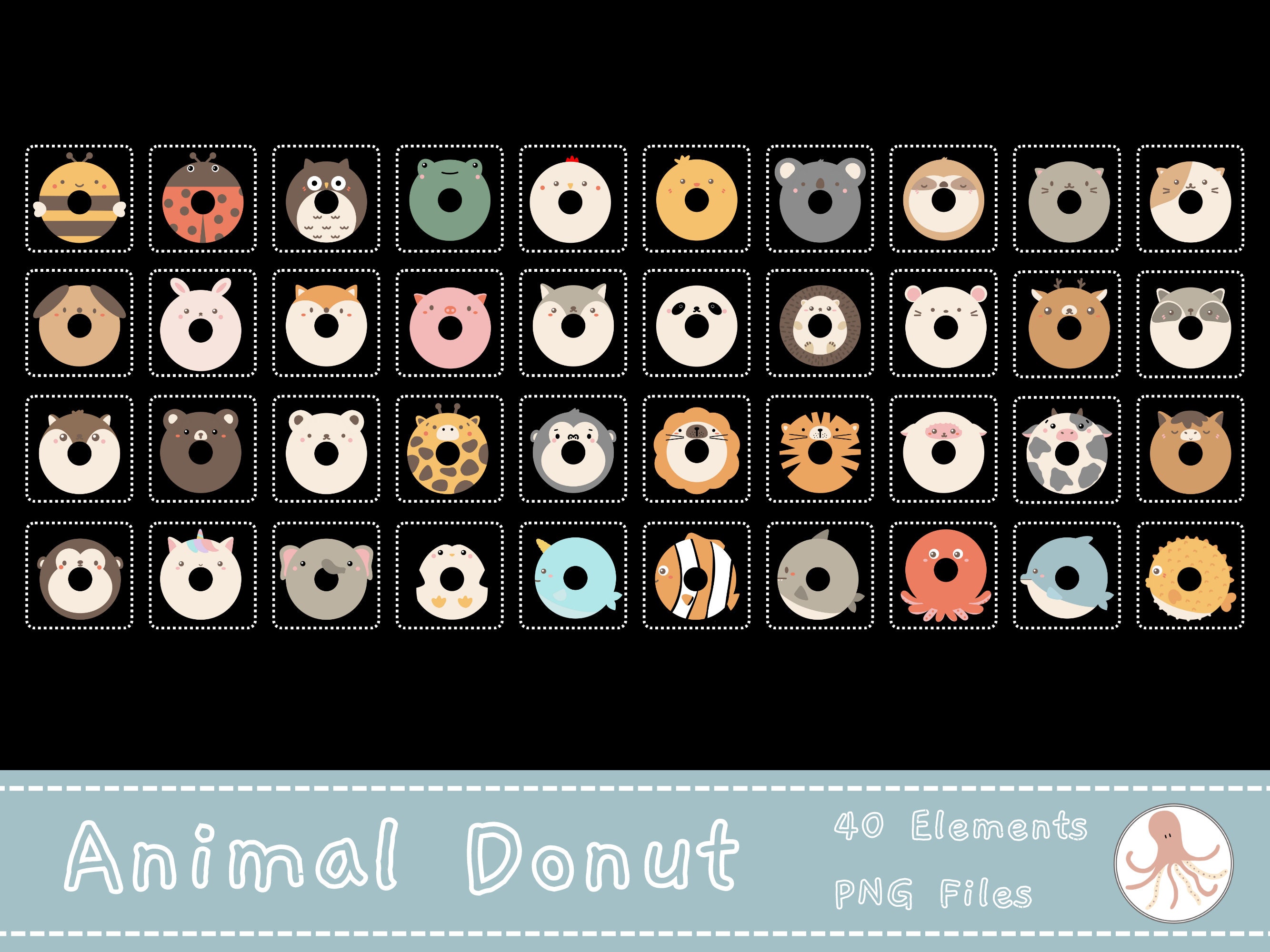 Animal Donut Clipart | Animal Donut PNG | Cute Animal Clipart | Donut ...