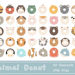Animal Donut Clipart | Animal Donut PNG | Cute Animal Clipart | Donut ...