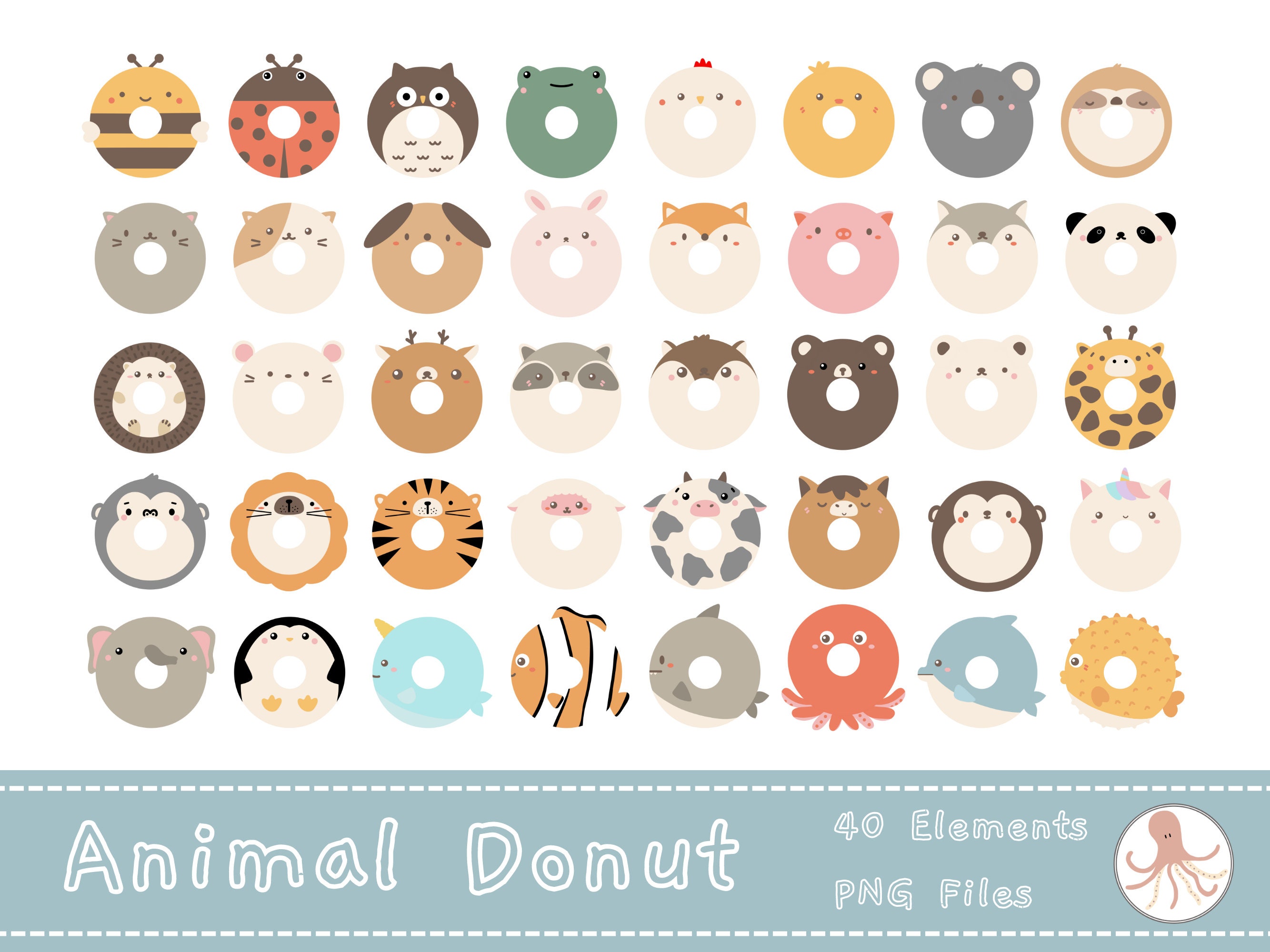 Animal Donut Clipart | Animal Donut PNG | Cute Animal Clipart | Donut ...