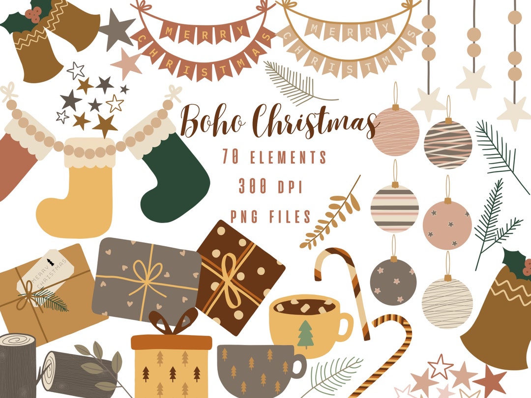 Boho Christmas Clipart | Boho Christmas PNG | Christmas PNG | Boho ...