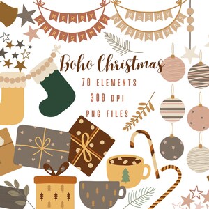 Boho Christmas Clipart | Boho Christmas PNG | Christmas PNG | Boho ...