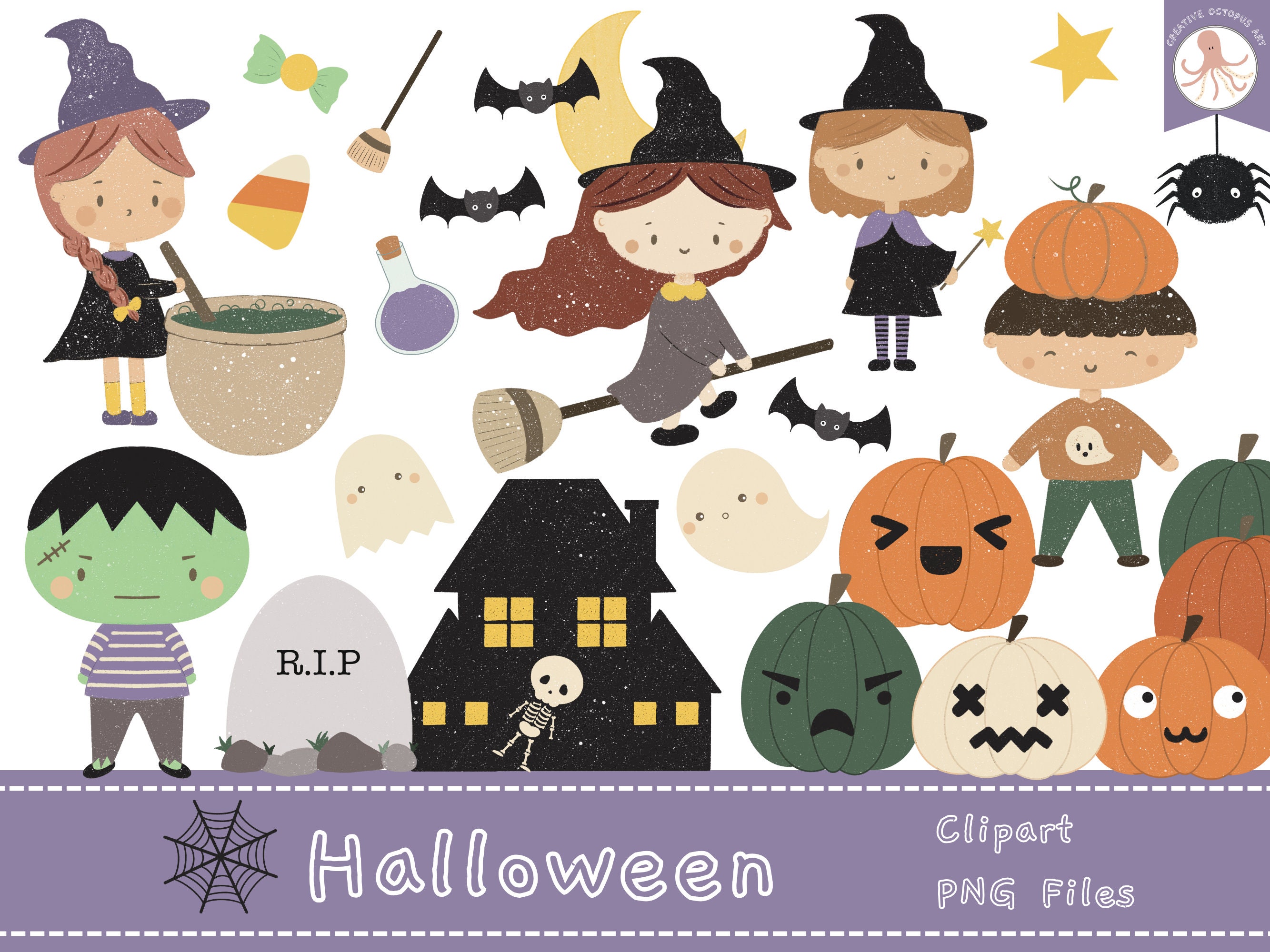 Spooky Halloween Clipart Set Cute Halloween Clipart Kawaii - Etsy