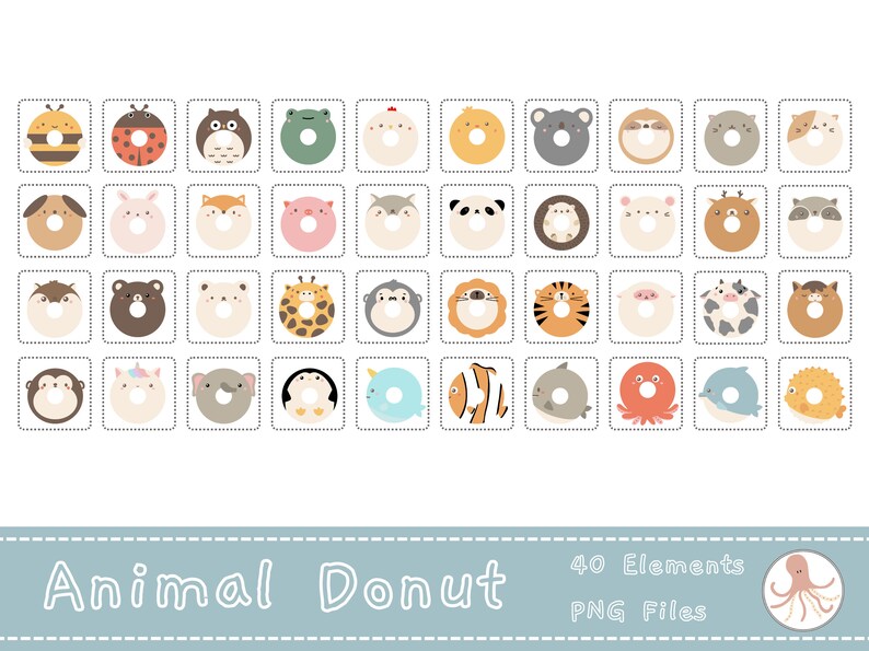 Animal Donut Clipart | Animal Donut PNG | Cute Animal Clipart | Donut ...