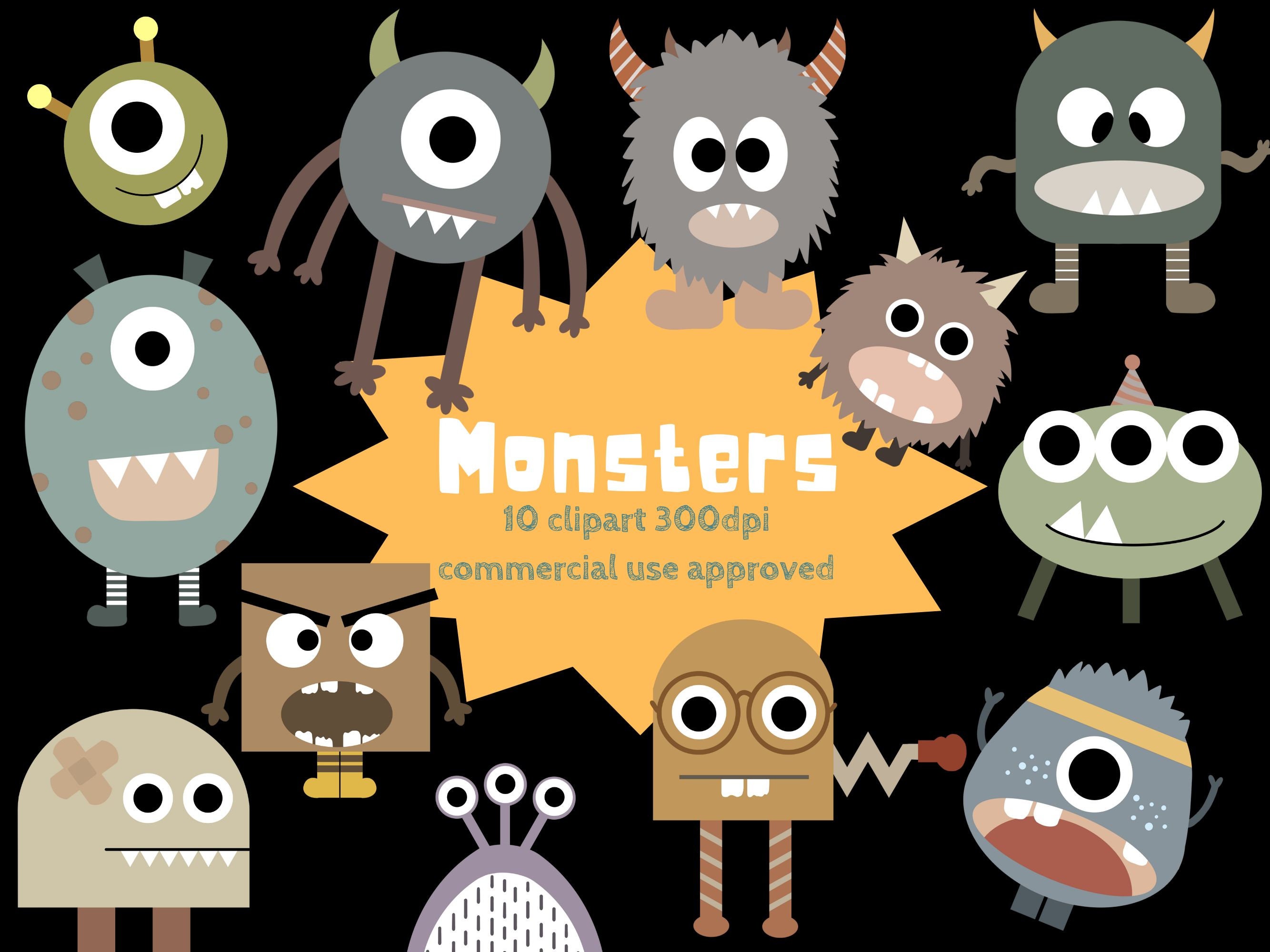 Monsters Clipart, Commercial Use, Monsters PNG, Cute Monsters, Instant ...