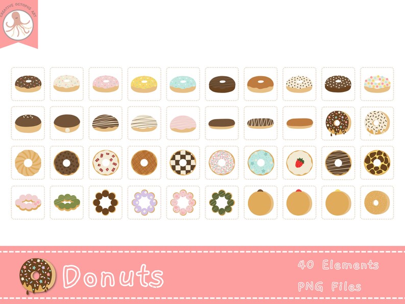 Donut Clipart Cute Donut Clipart Donut PNG Cute Donut - Etsy
