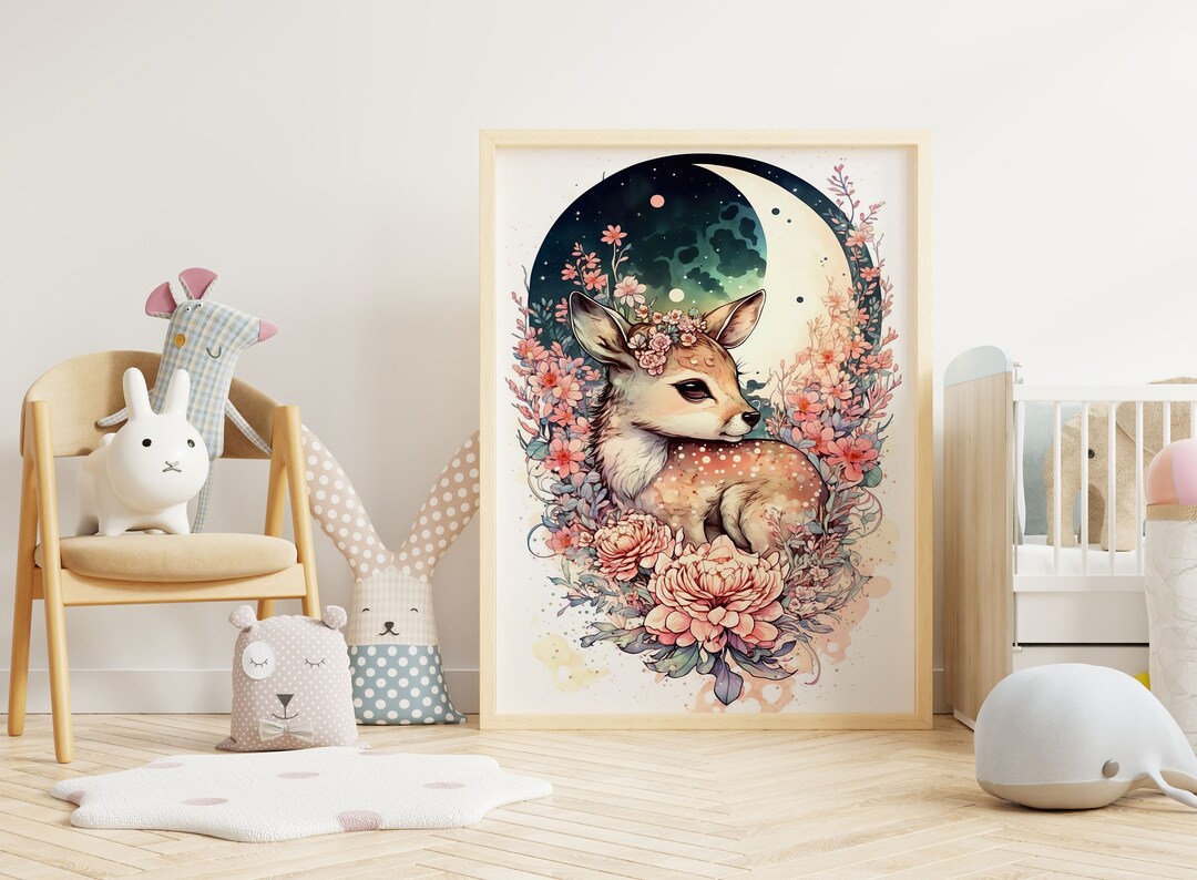 Cute Deer Wall Art Nursery Happy Baby Deer Poster Adorable Little Deer ...
