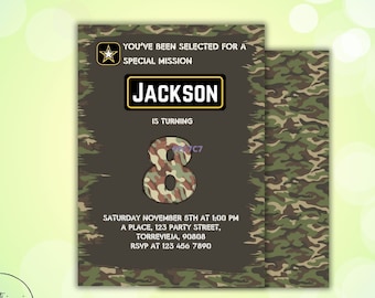 Military Party Invitations, Army Birthday Invitation, Soldier Birthday ...