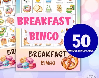 30 Breakfast Bingo Cards Printable Game, Sunday Brunch Bingo Board Game ...