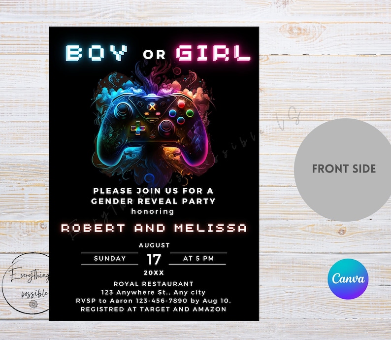Neon Gamer Gender Reveal Invitation: Gaming Baby Shower (digital ...
