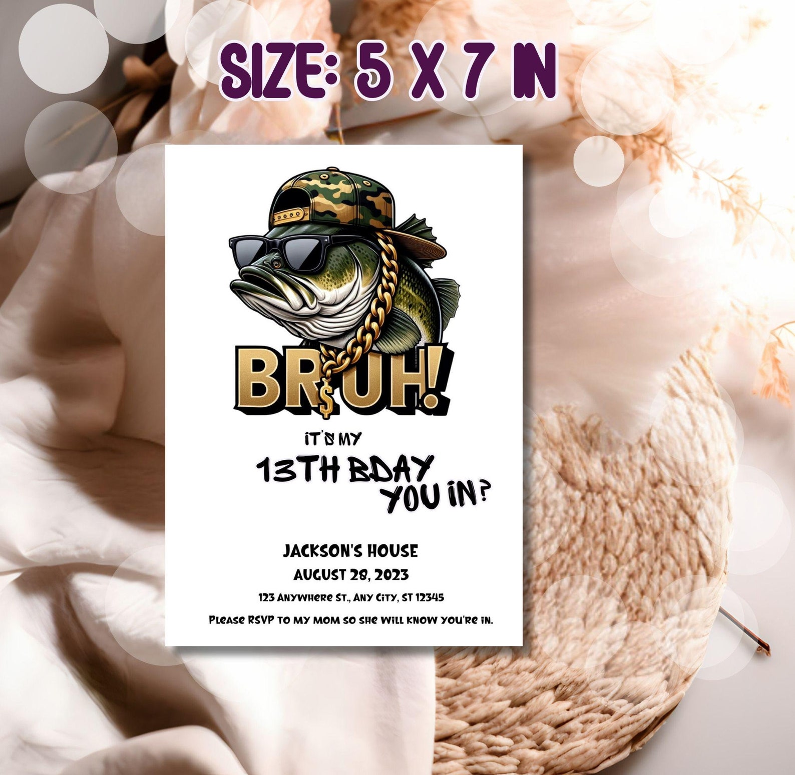 Bruh Bass Fishing Birthday Invitation for Teen (digital Download) - Etsy