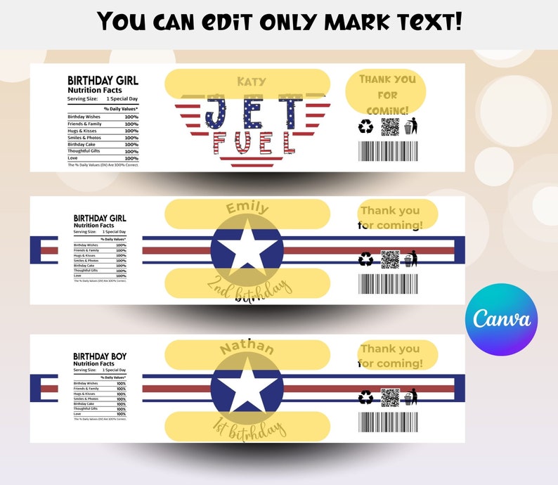 Editable Fighter Pilot Water Bottle Labels Jet Fuel Labels Boy Birthday ...