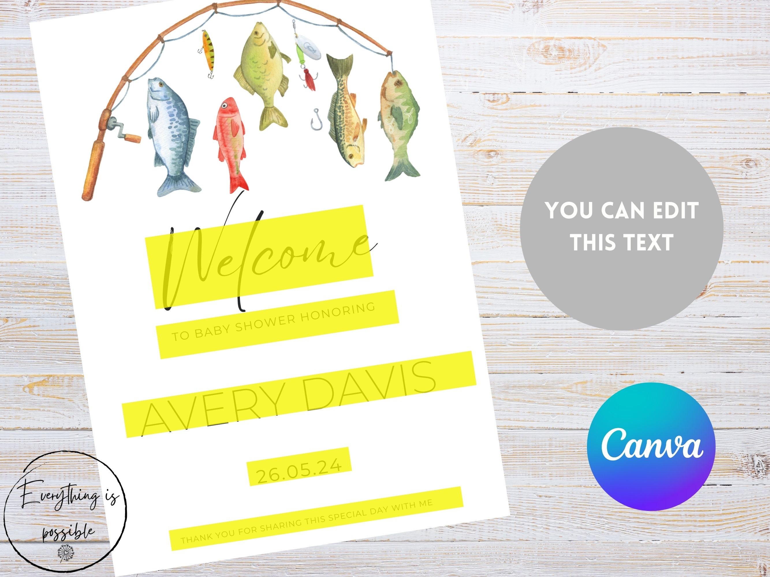 Editable Fishing Baby Shower Welcome Sign Printable Fishing - Etsy