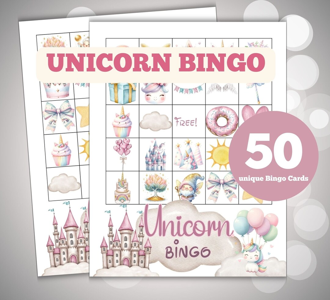 Printable Unicorn Bingo Game for Girls Birthday Party With Princess ...