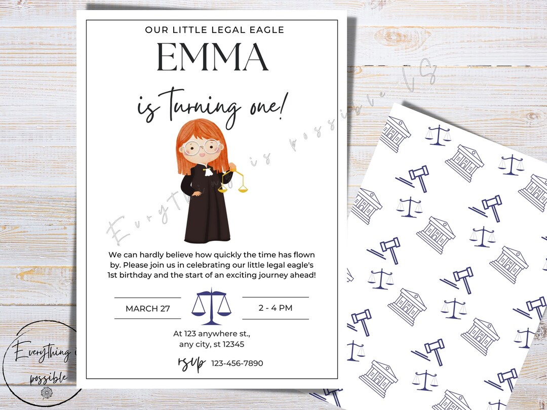 1st Judge Themed Birthday Invitation, First Lawyer Theme Birthday Party ...