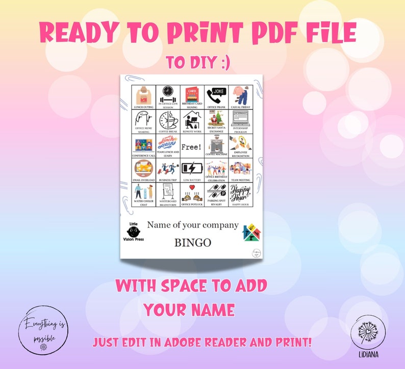 Personalize Office Bingo With Your Logo, 50 Work Bingo Cards. DIY ...