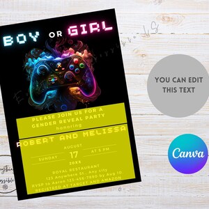Neon Gamer Gender Reveal Invitation: Gaming Baby Shower (digital ...