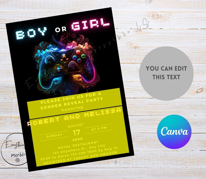 Neon Gamer Gender Reveal Invitation: Gaming Baby Shower (digital ...