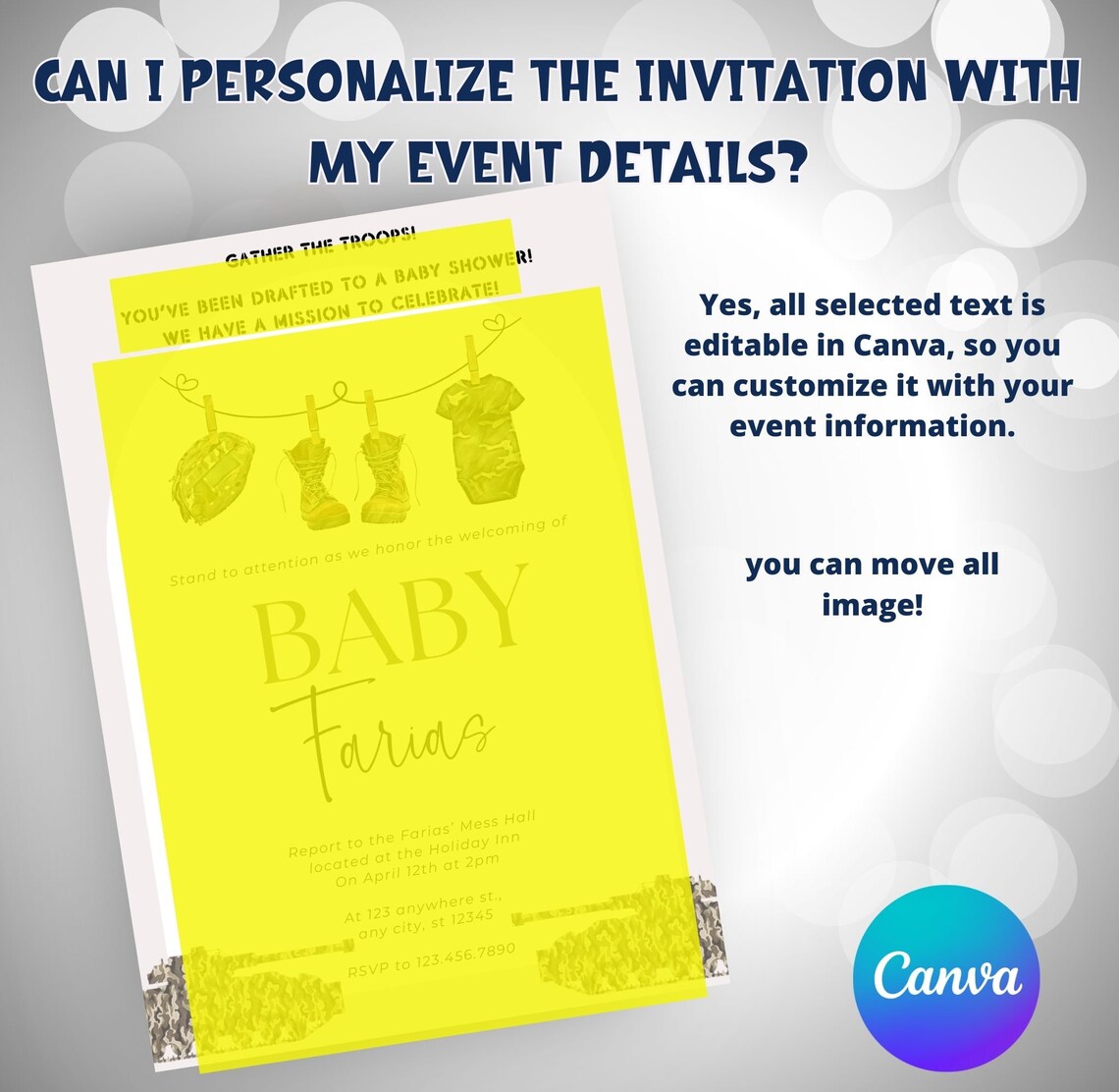 Military Baby Shower Invitation, Army Themed Baby Shower Invite, Camo ...