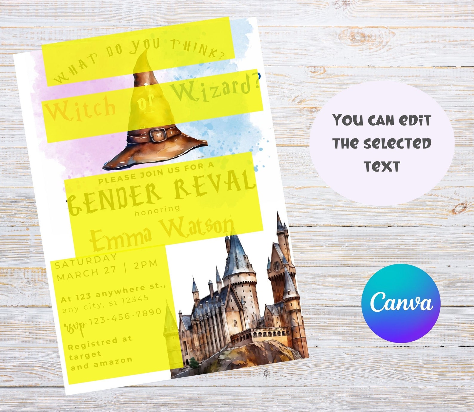 Editable Witch or Wizard Gender Reveal Invitation Magical Invite Boy or ...