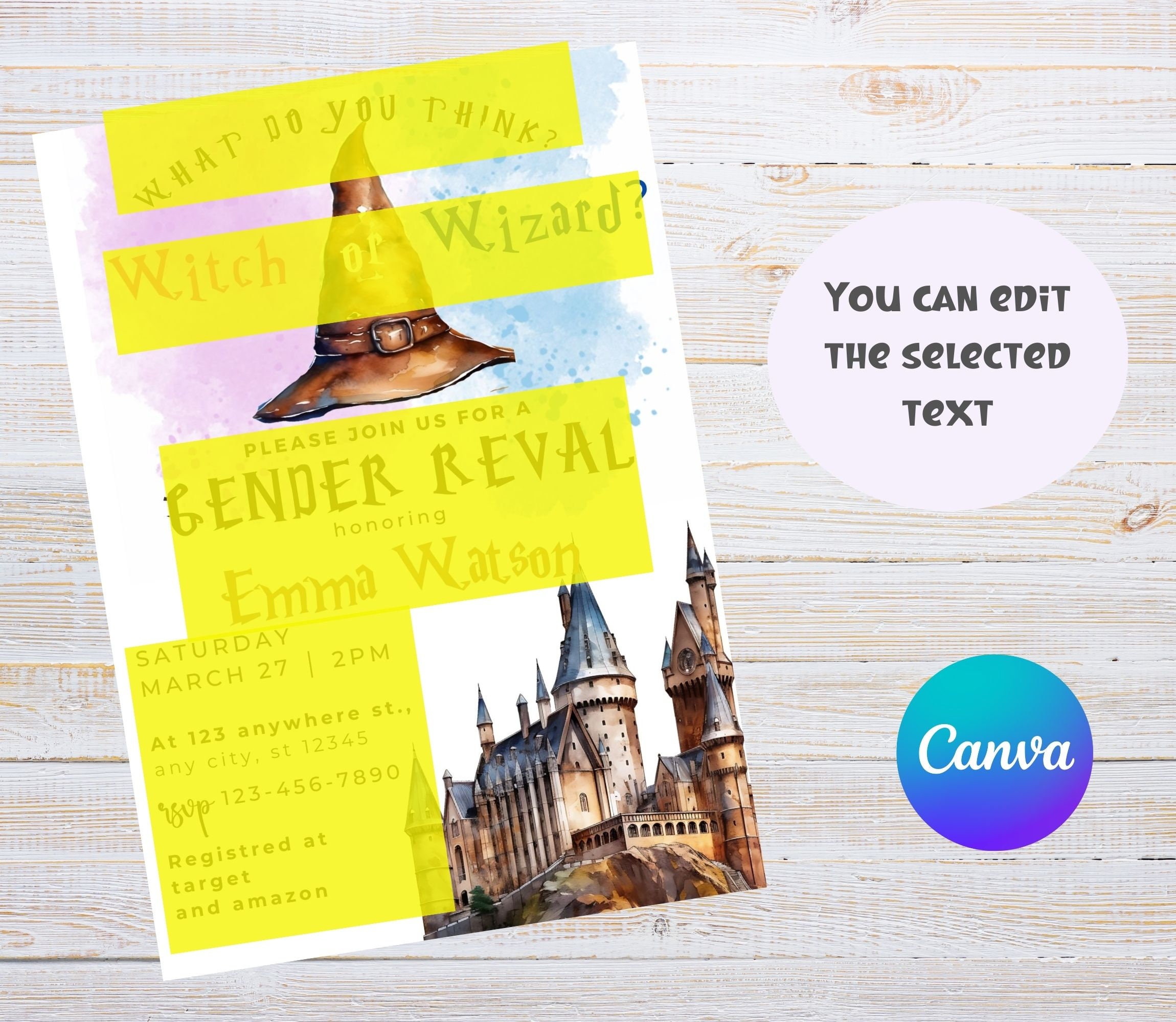 Editable Witch or Wizard Gender Reveal Invitation Magical Invite Boy or ...