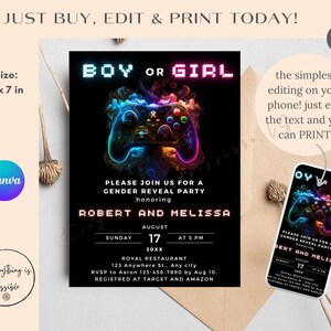 Neon Gamer Gender Reveal Invitation: Gaming Baby Shower (digital ...