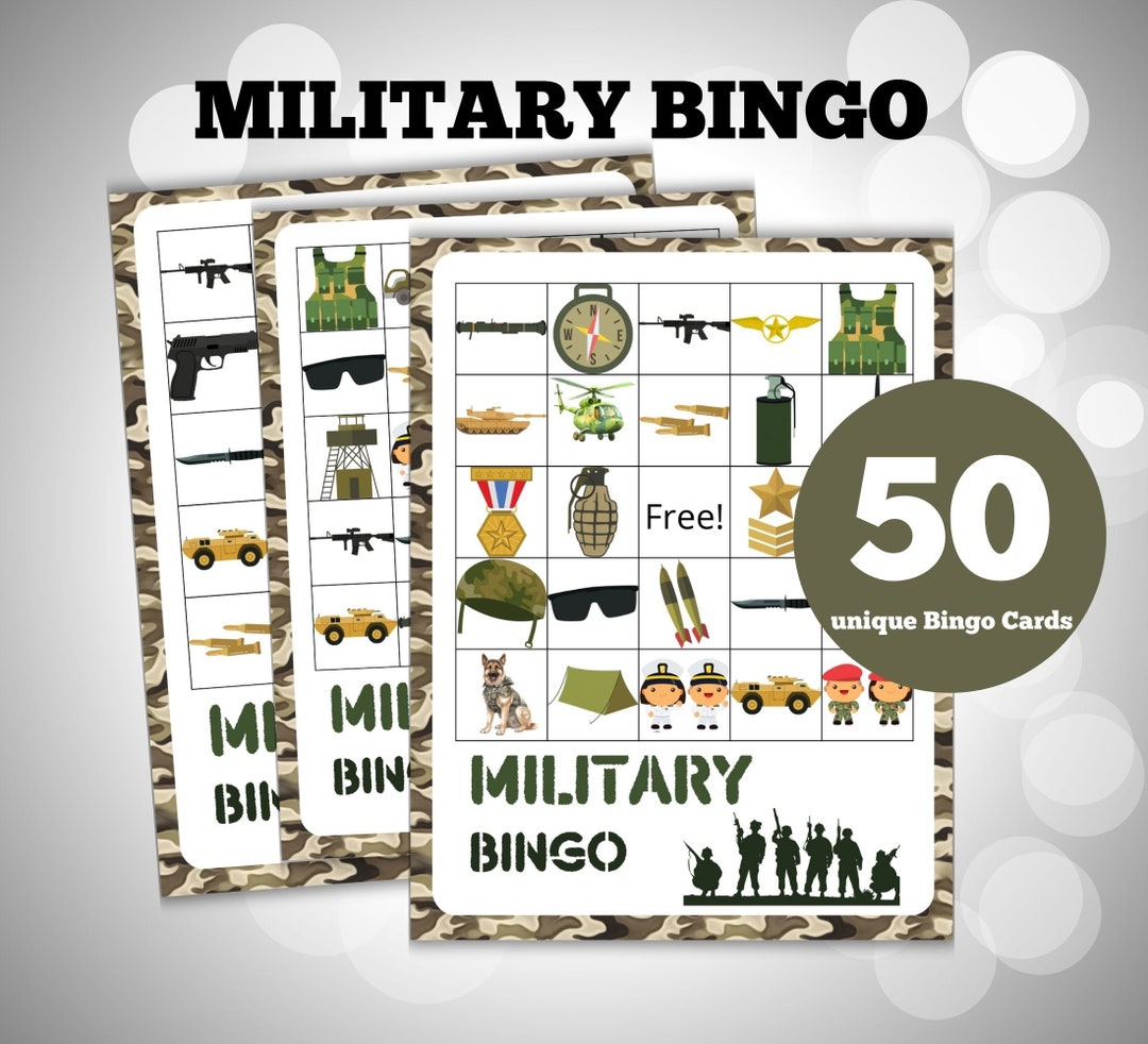 Printable Military Bingo Game, Army Party Game for Kids, Camo Bingo ...